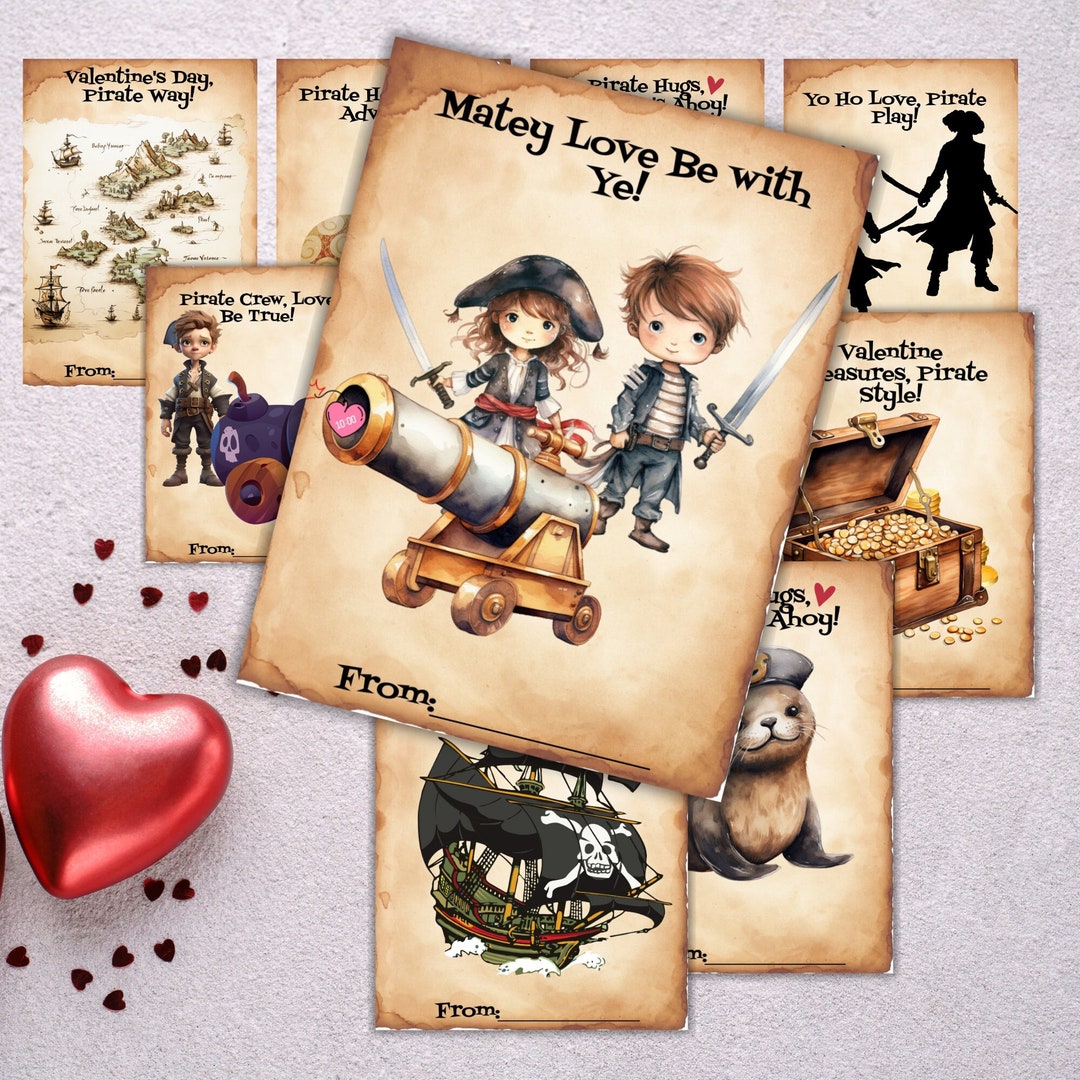 Pirate Valentine Cards, Kids Valentine Card, School Valentine Cards ...