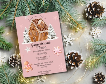 Editable Christmas Gingerbread House Decorating Party Invitation Xmas ...