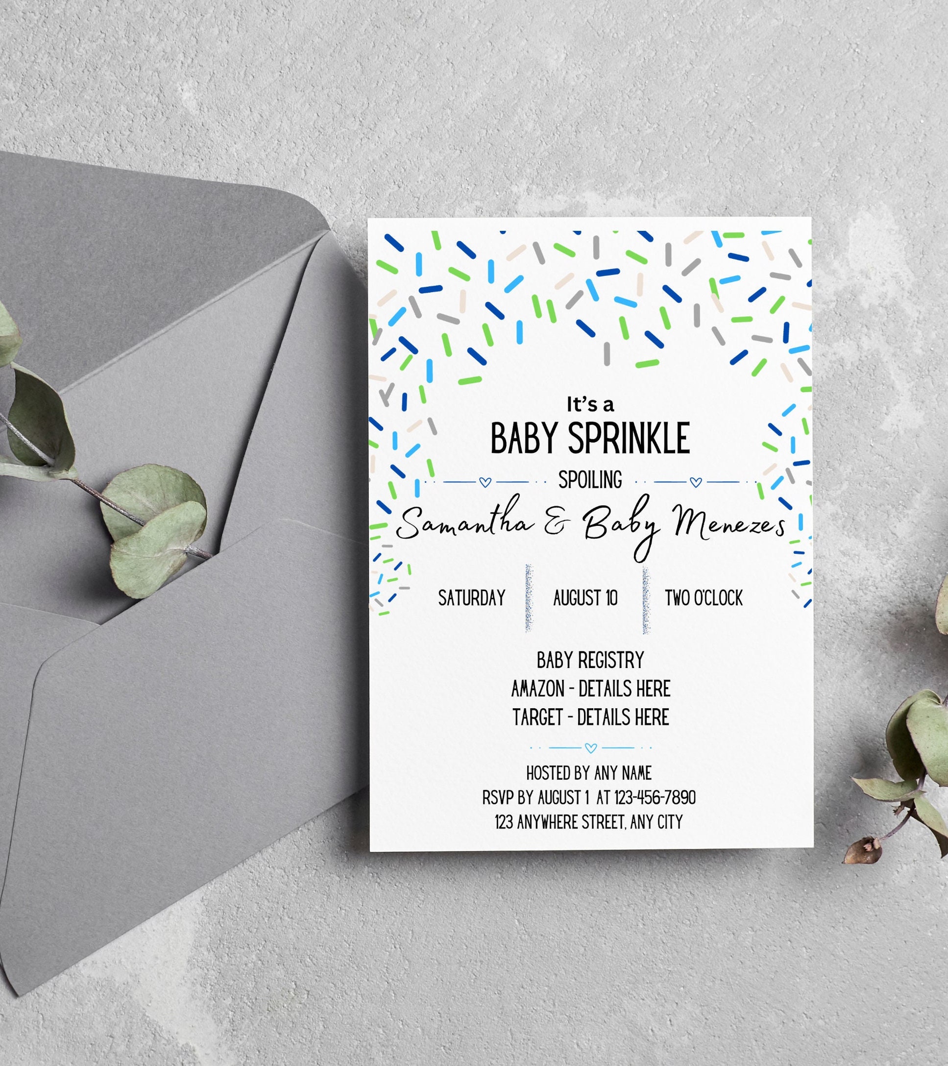 Editable Baby Sprinkle Shower Invitation Baby Shower Coed Shower Gender ...