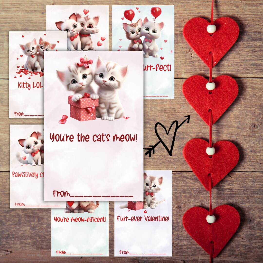 Printable Kitten Valentine's Day Cards, Cat Pun Gift Tags (instant ...