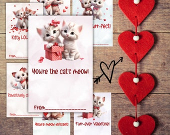 Printable Cat Valentines, Classroom Valentines for Kids, Valentine's ...