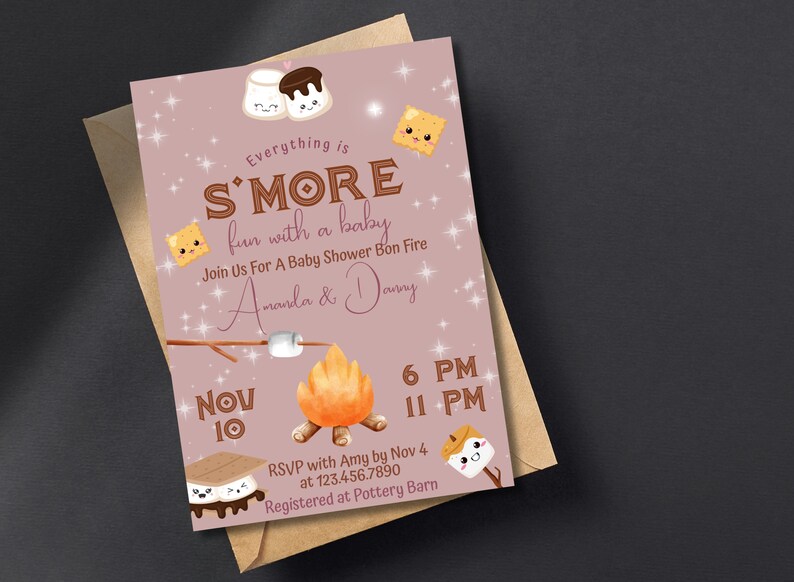 Editable S'more Baby Shower Invitation Bonfire Baby Shower Camping Baby ...