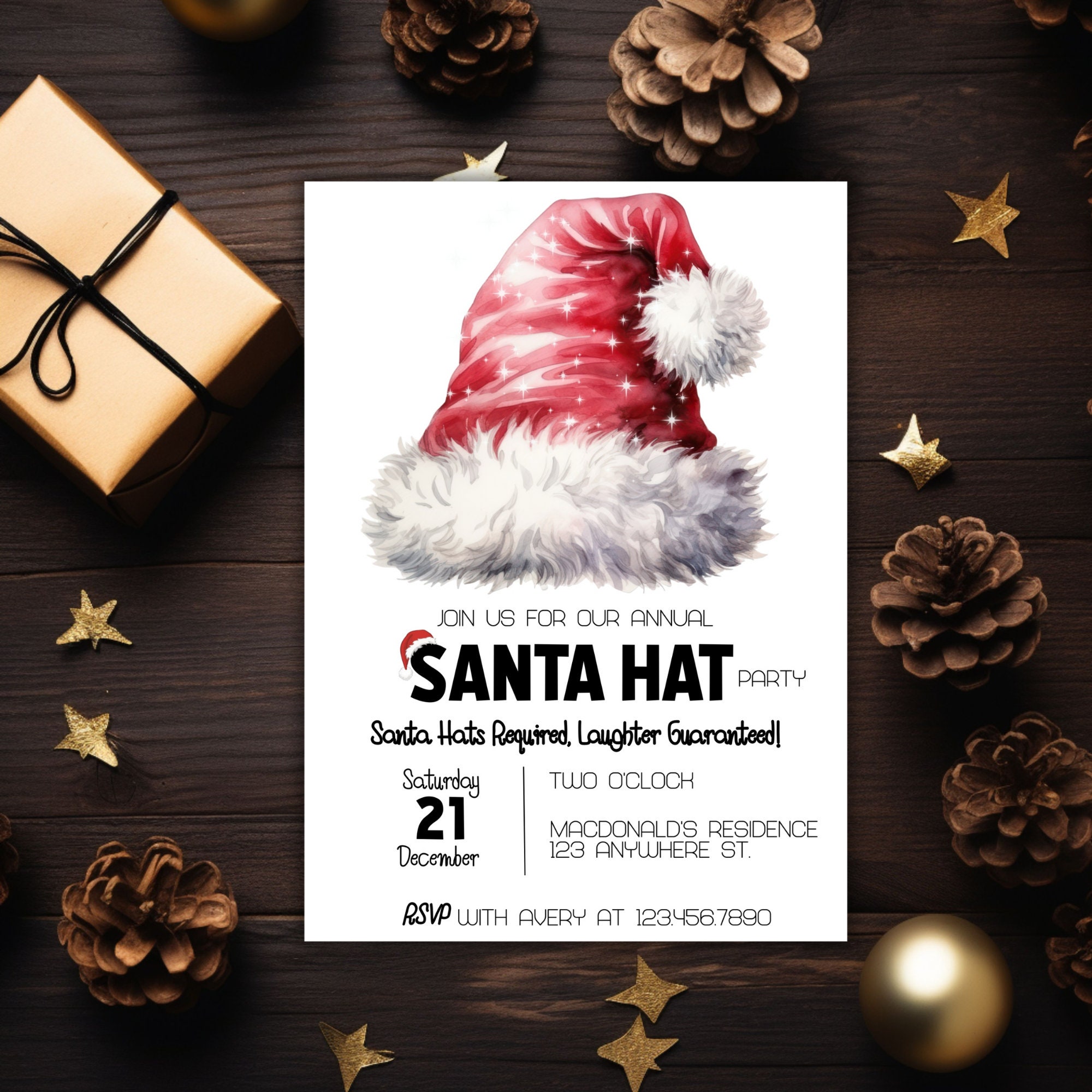 Santa Hat Party Editable Christmas Party Invitation, Holiday Dinner ...