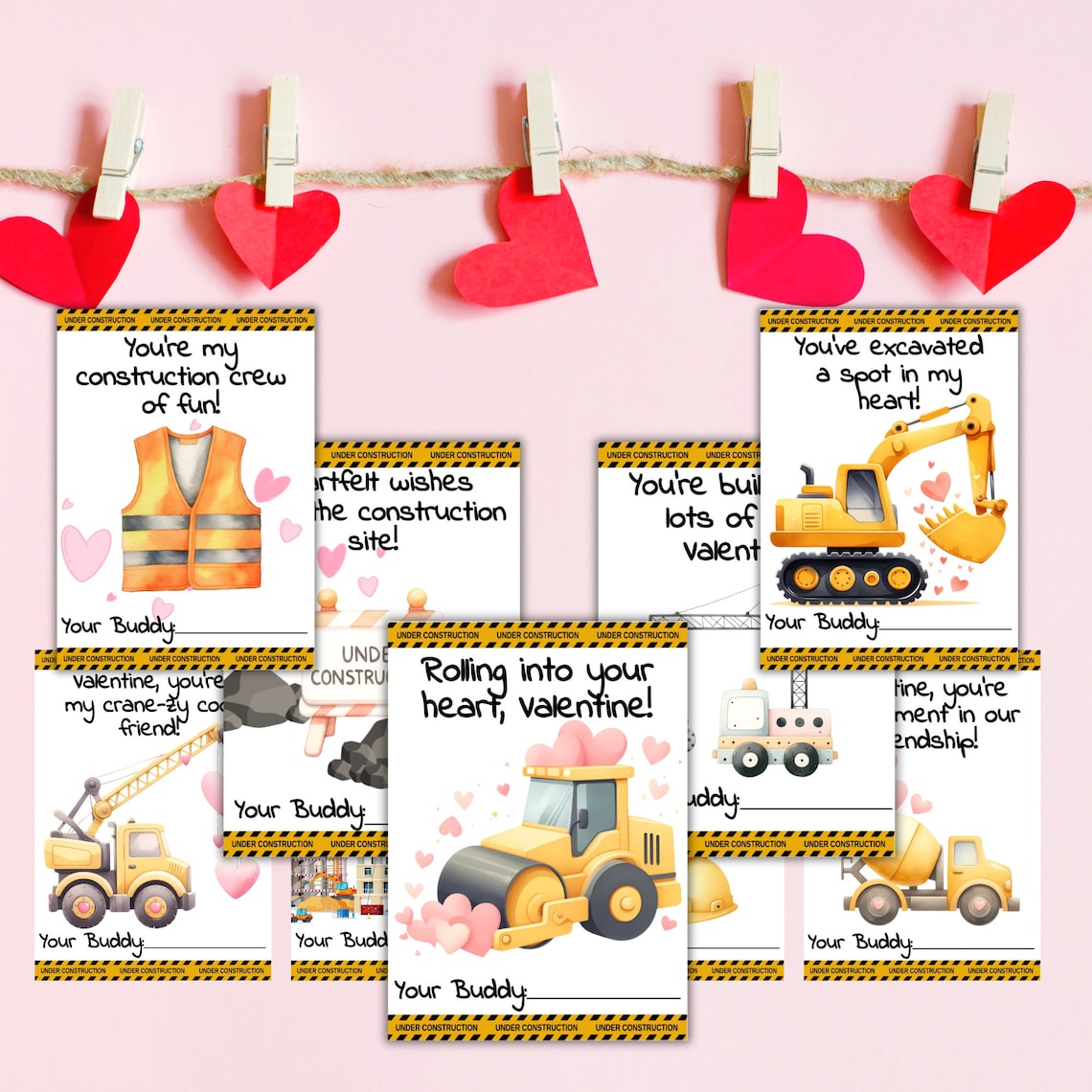 Printable Construction Valentine's Day Cards, Classroom Valentine's Day ...