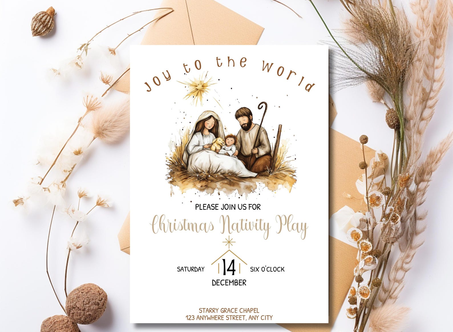 Nativity Invitation Template, Religious Christmas Invitation, Church ...