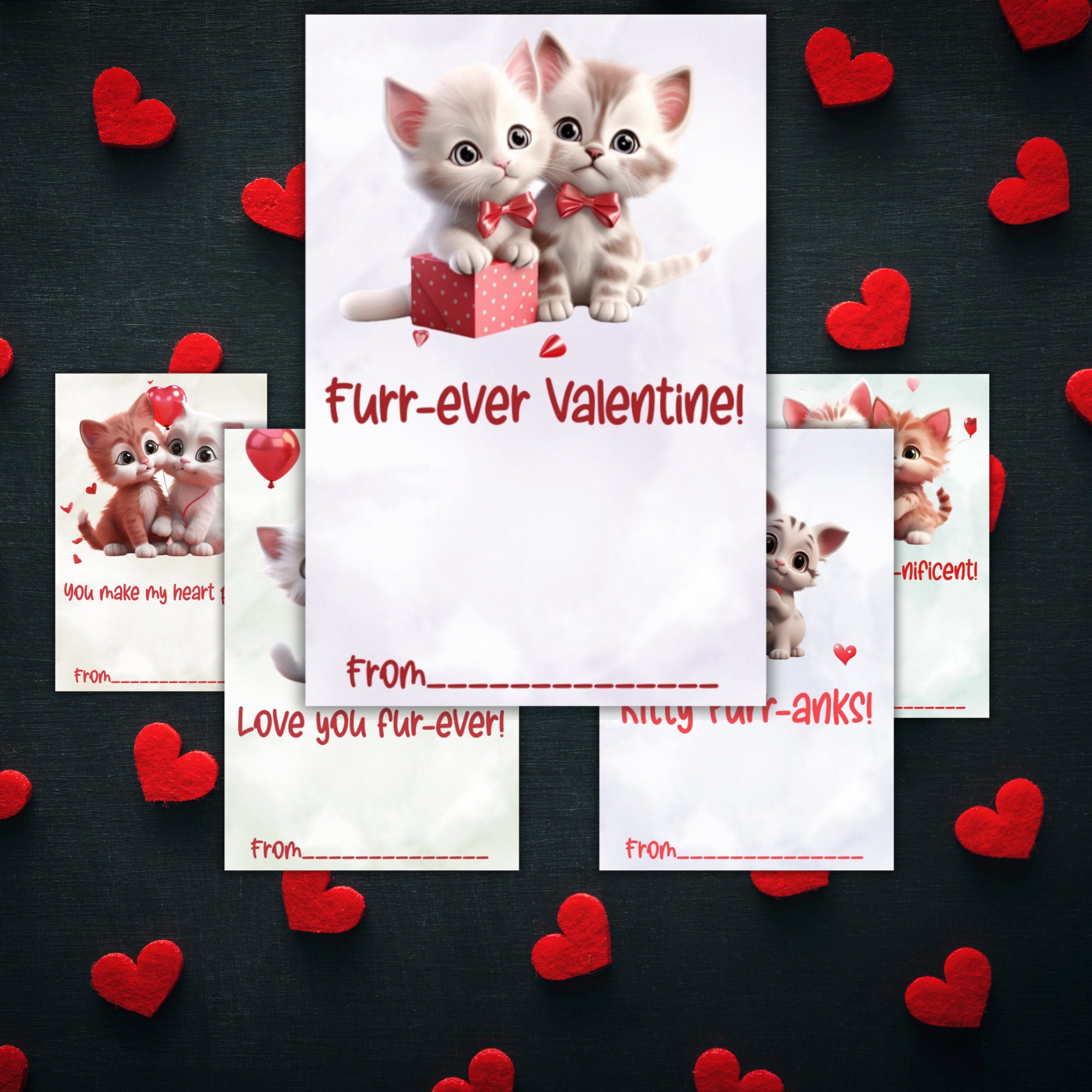 Printable Kitten Valentine's Day Cards, Classroom Valentine's Day Cards ...