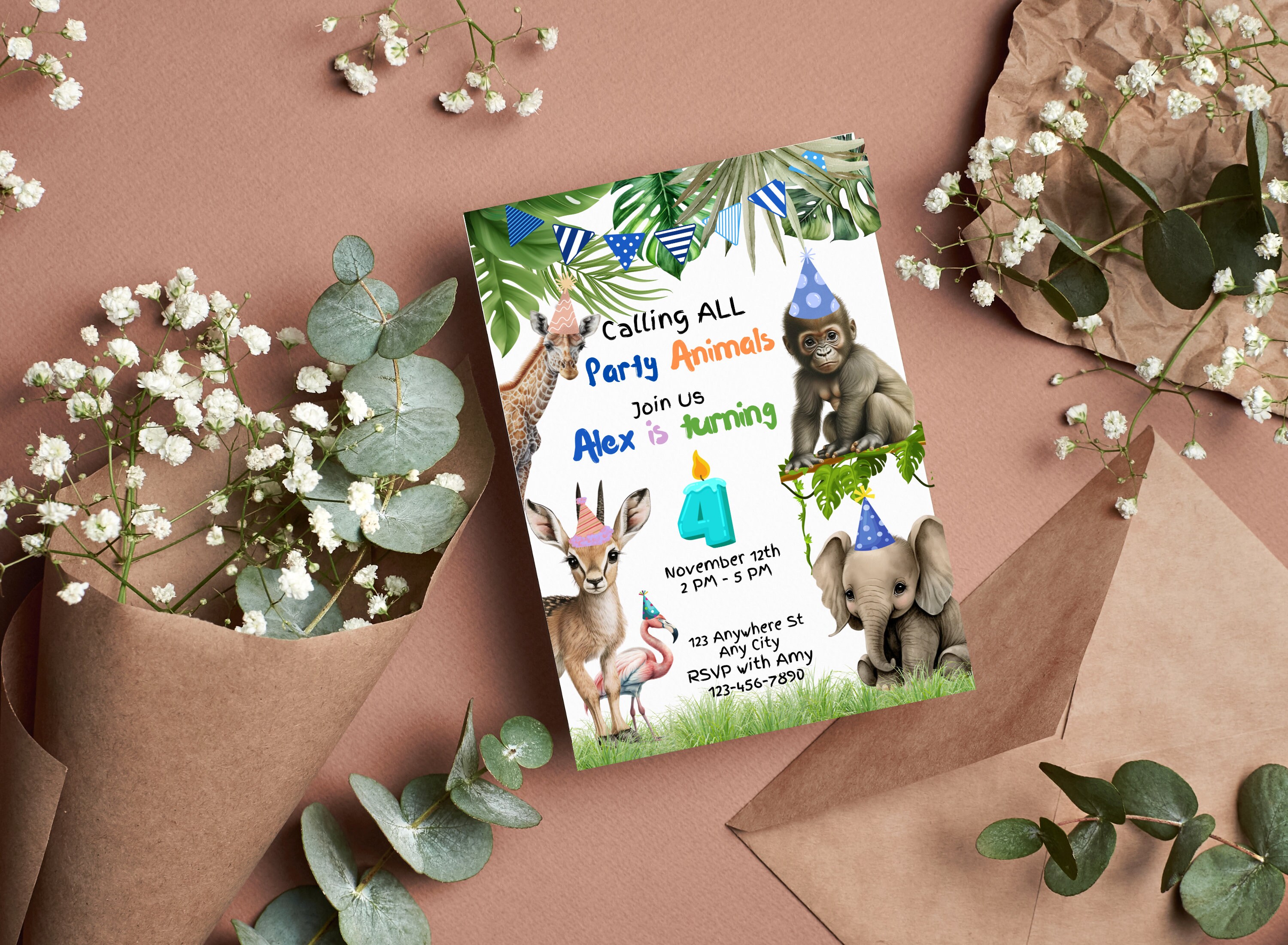 Party Animals Birthday Invitation Safari Animals Zoo Birthday - Etsy