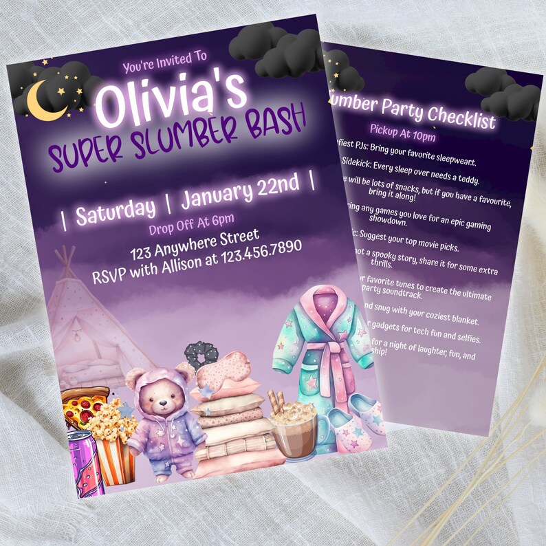 EDITABLE SLEEPOVER Invitation, Slumber Party, Pajama Party, Birthday ...