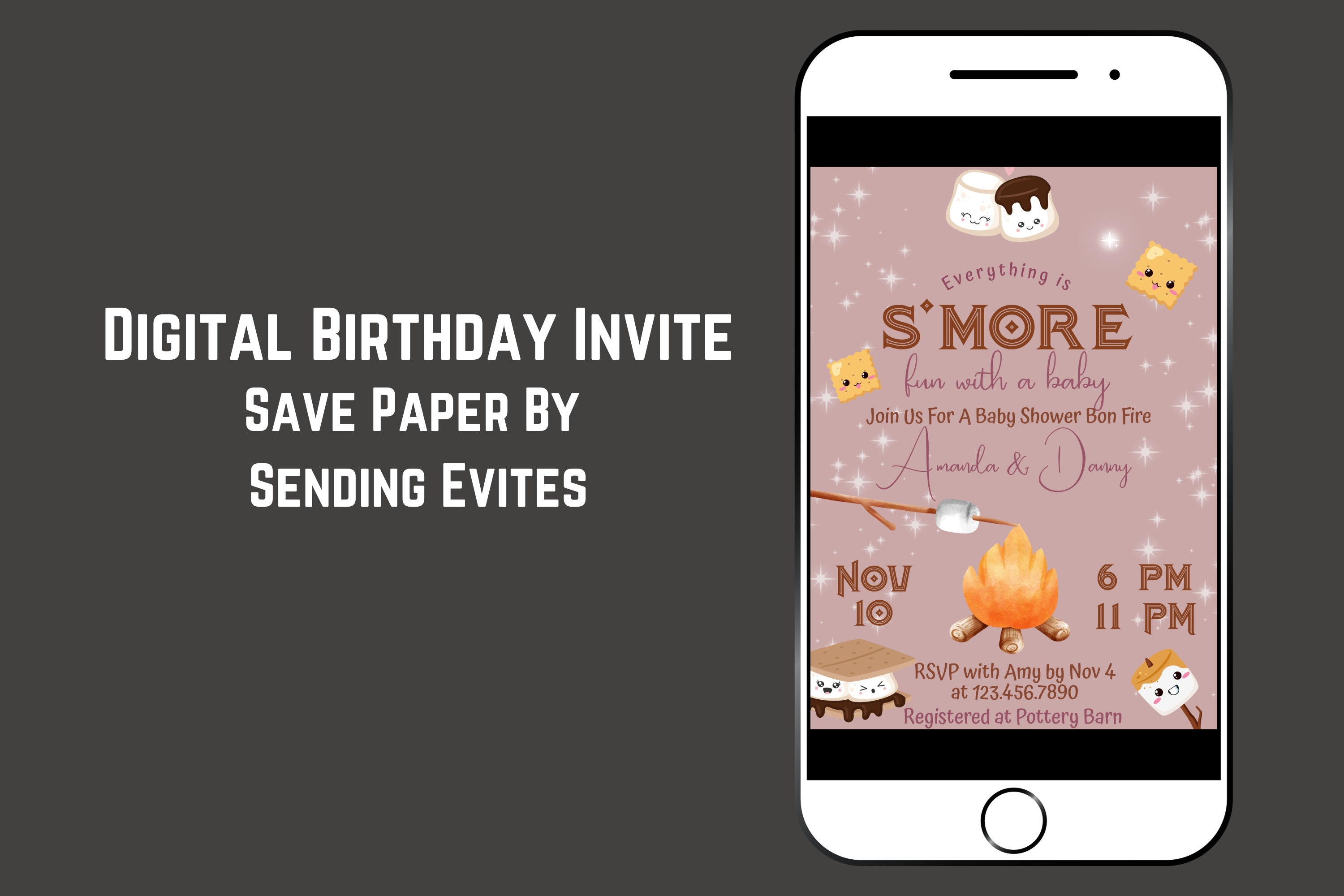 Editable S'more Baby Shower Invitation Bonfire Baby Shower Camping Baby ...