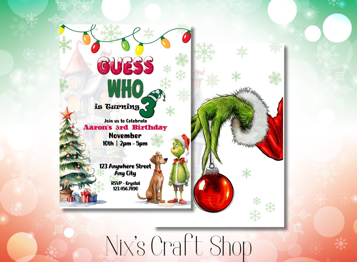 Guess Who is Turning Three Invitation, Christmas Birthday Invitation ...