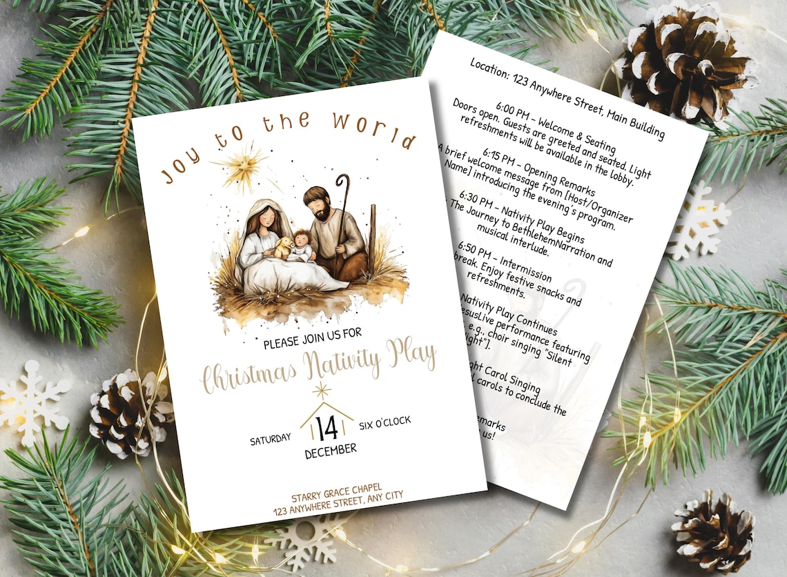 Nativity Invitation Template, Religious Christmas Invitation, Church ...