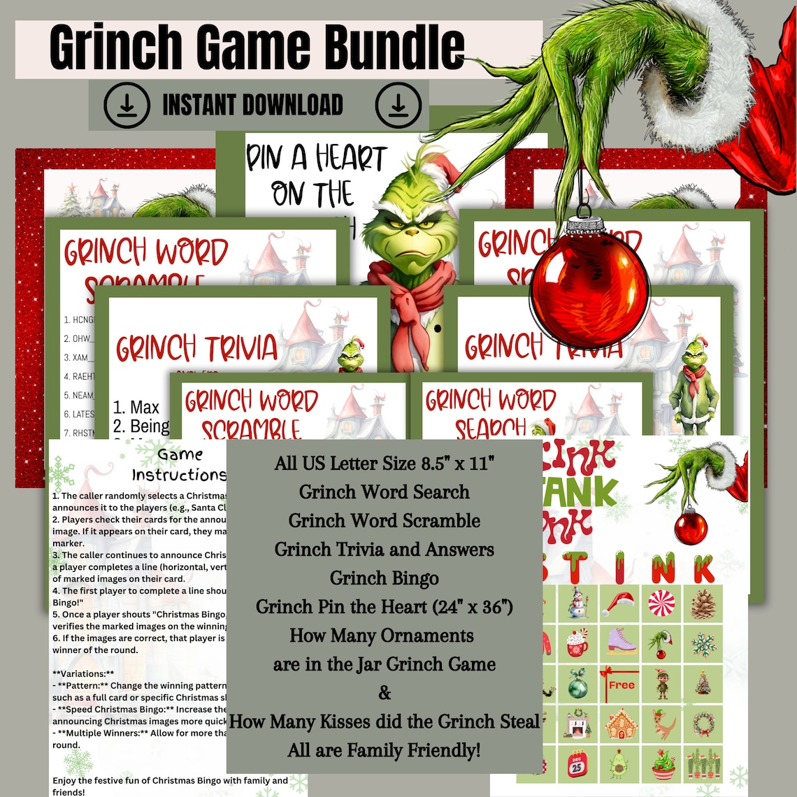 Grinch Game Bundle 7 Games Grinchmas Games Christmas Party Games How ...
