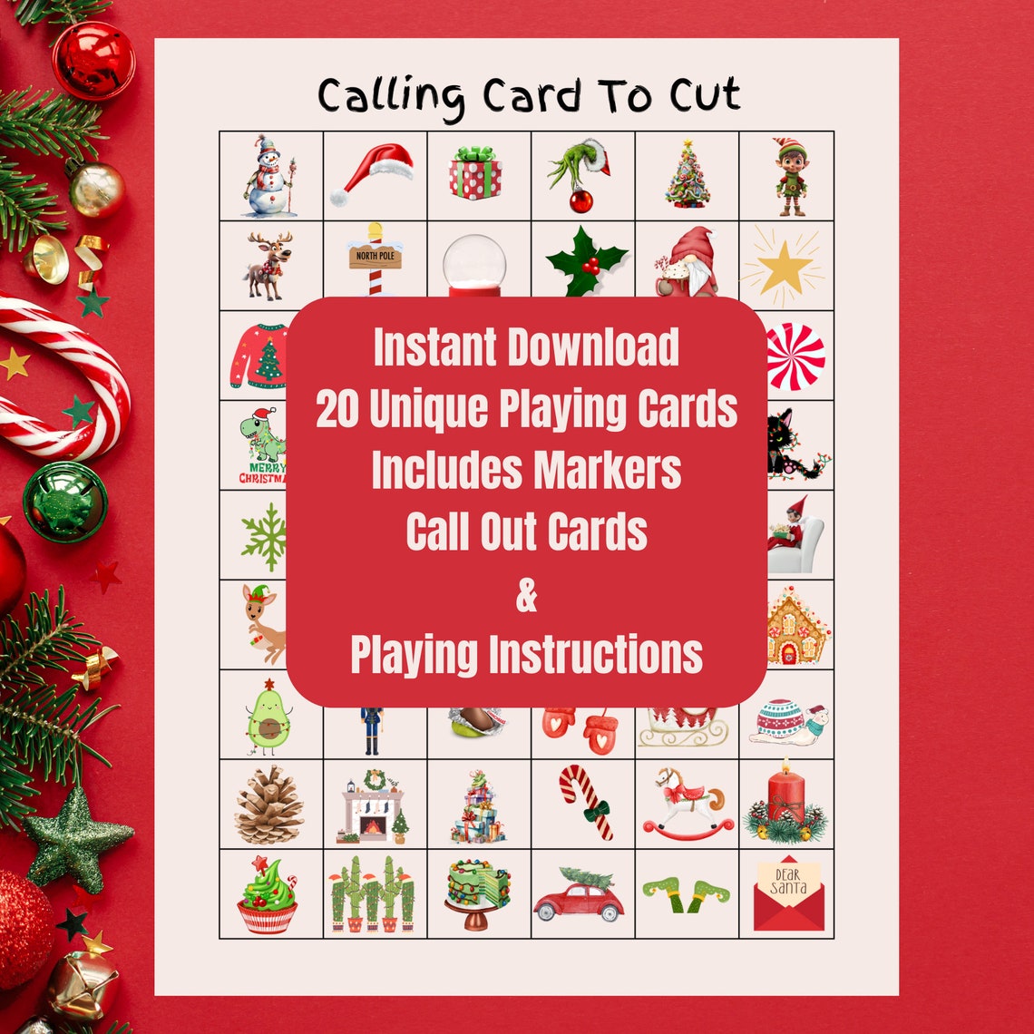 Printable Christmas Bingo Game, 20 Unique Bingo Cards, Christmas ...