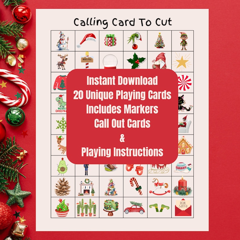 Printable Christmas Bingo Game, 20 Unique Bingo Cards, Christmas ...