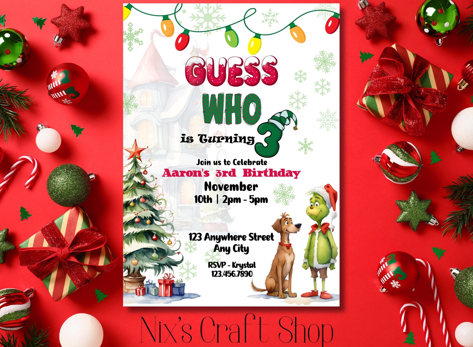 Guess Who is Turning Three Invitation, Christmas Birthday Invitation ...