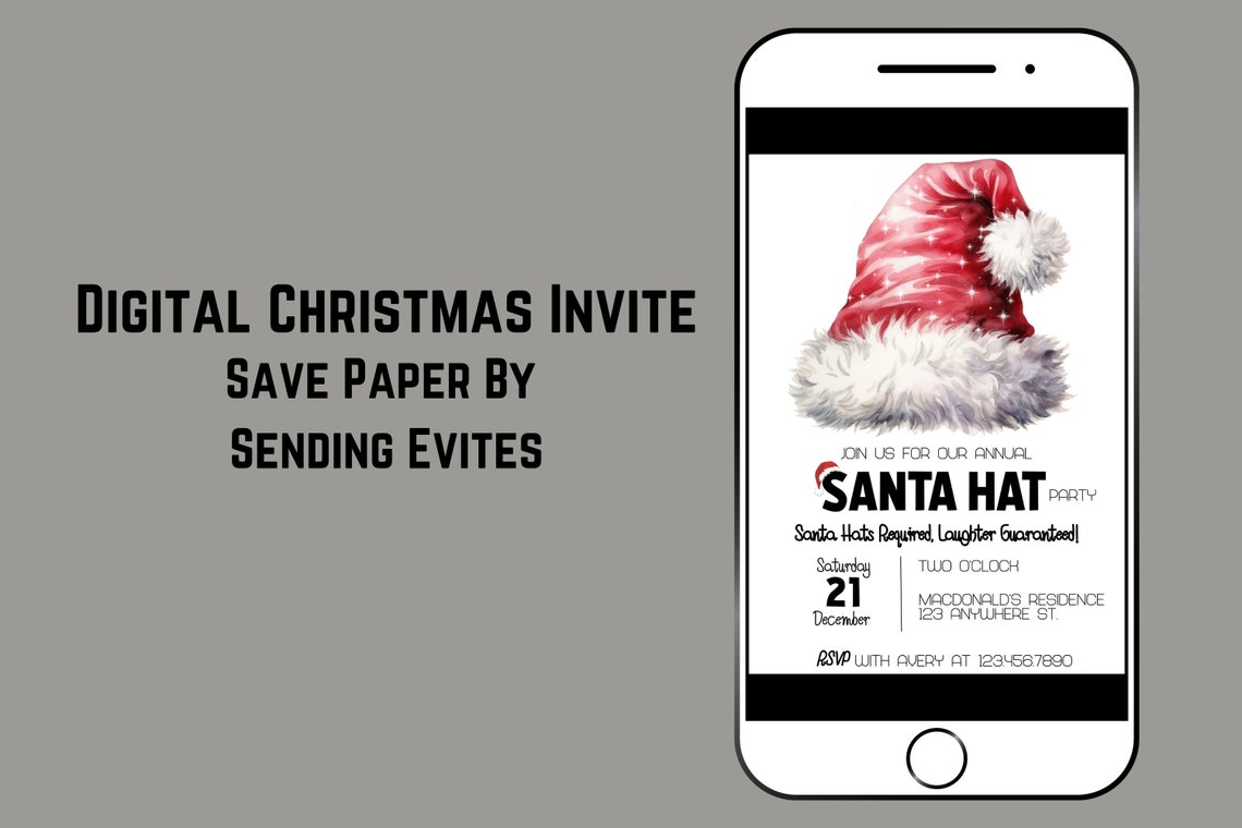 Santa Hat Party Editable Christmas Party Invitation, Holiday Dinner ...
