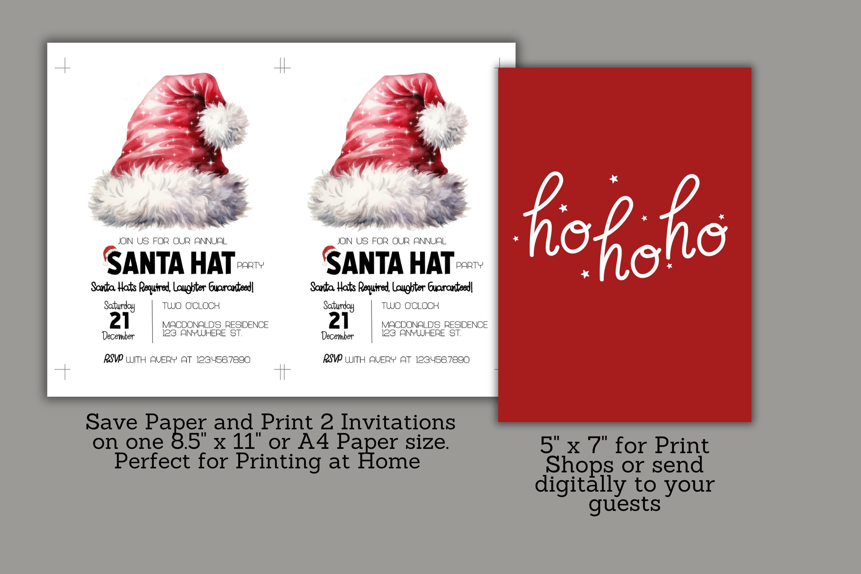 Santa Hat Party Editable Christmas Party Invitation, Holiday Dinner ...
