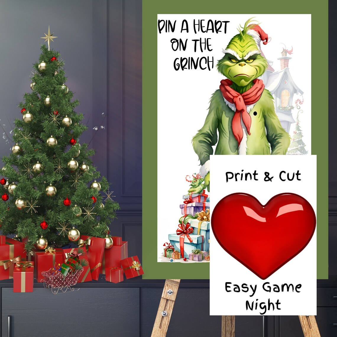 Pin the Heart on the Grinch Game, Grinchmas Party (PDF Download) - Etsy