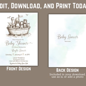 Noah's Ark Baby Shower Invitation, Editable Boho Animals Baby Sprinkle ...