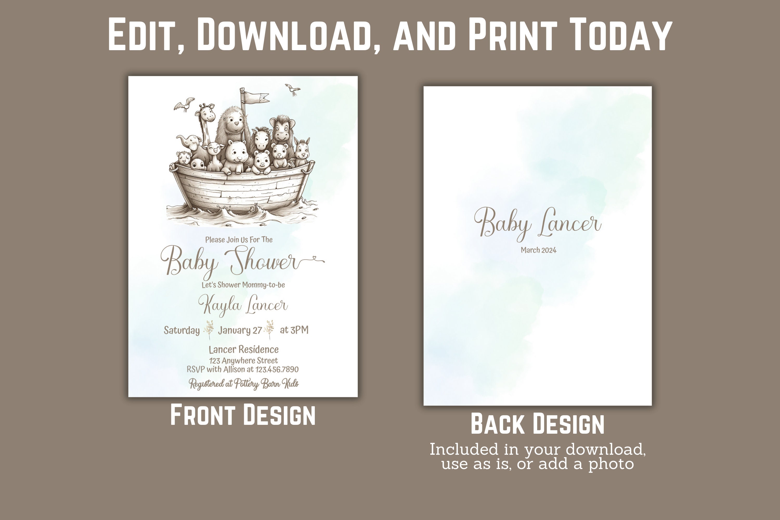 Noah's Ark Baby Shower Invitation, Editable Boho Animals Baby Sprinkle ...