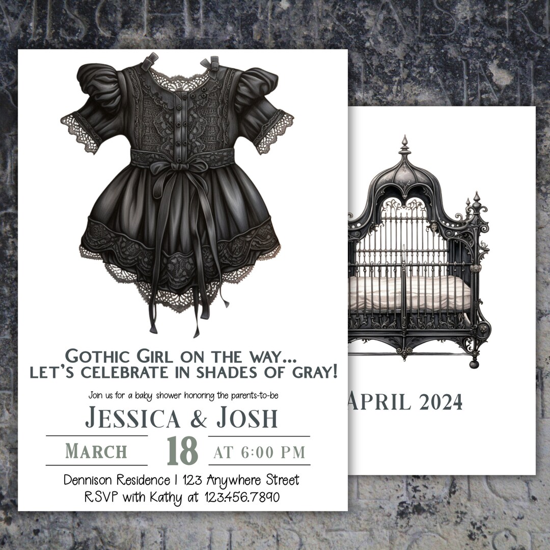 Gothic Girl Baby Shower Invitation, Celebrate in Shades of Gray, Gothic ...
