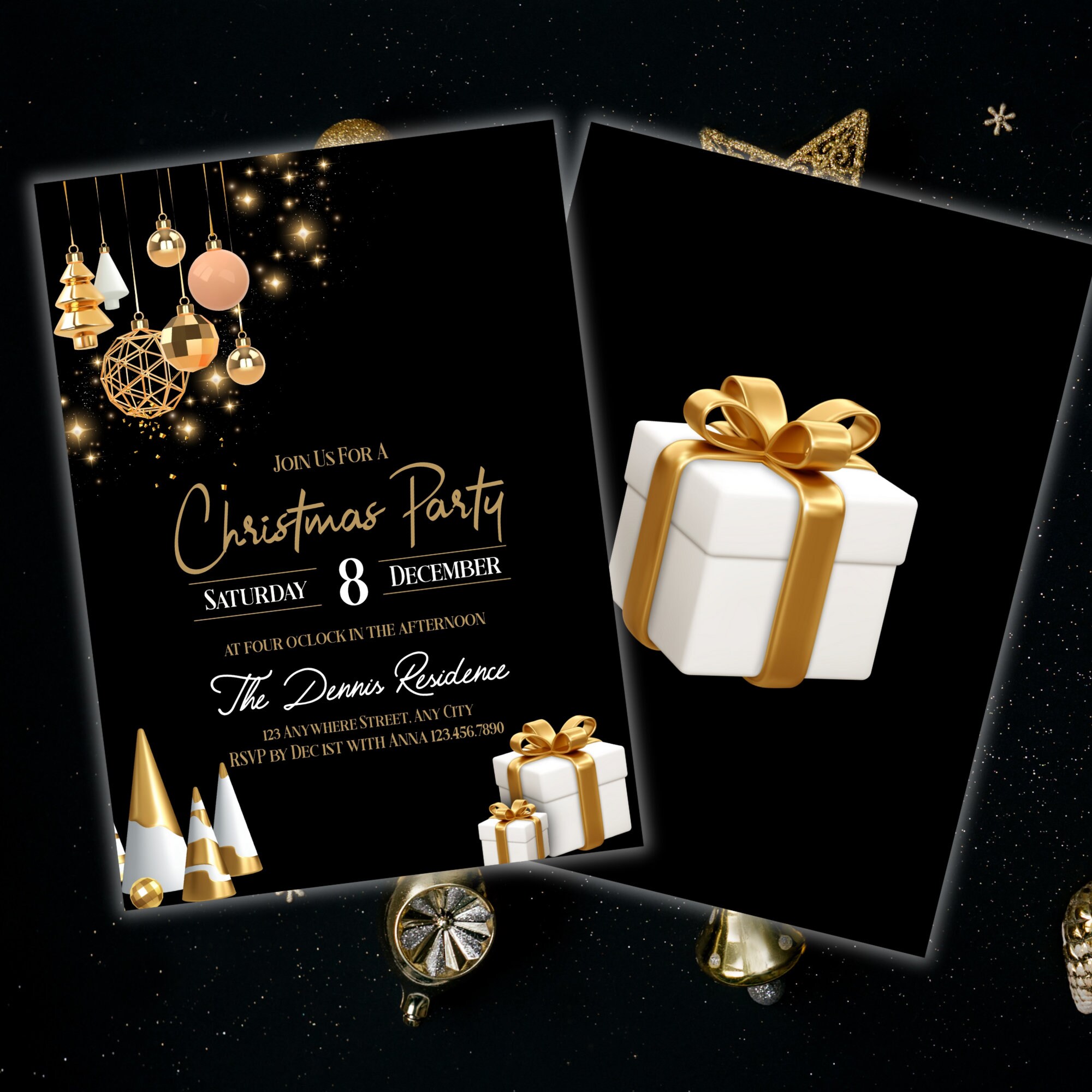 Editable Christmas Party Invitation Christmas Black Party Invite ...