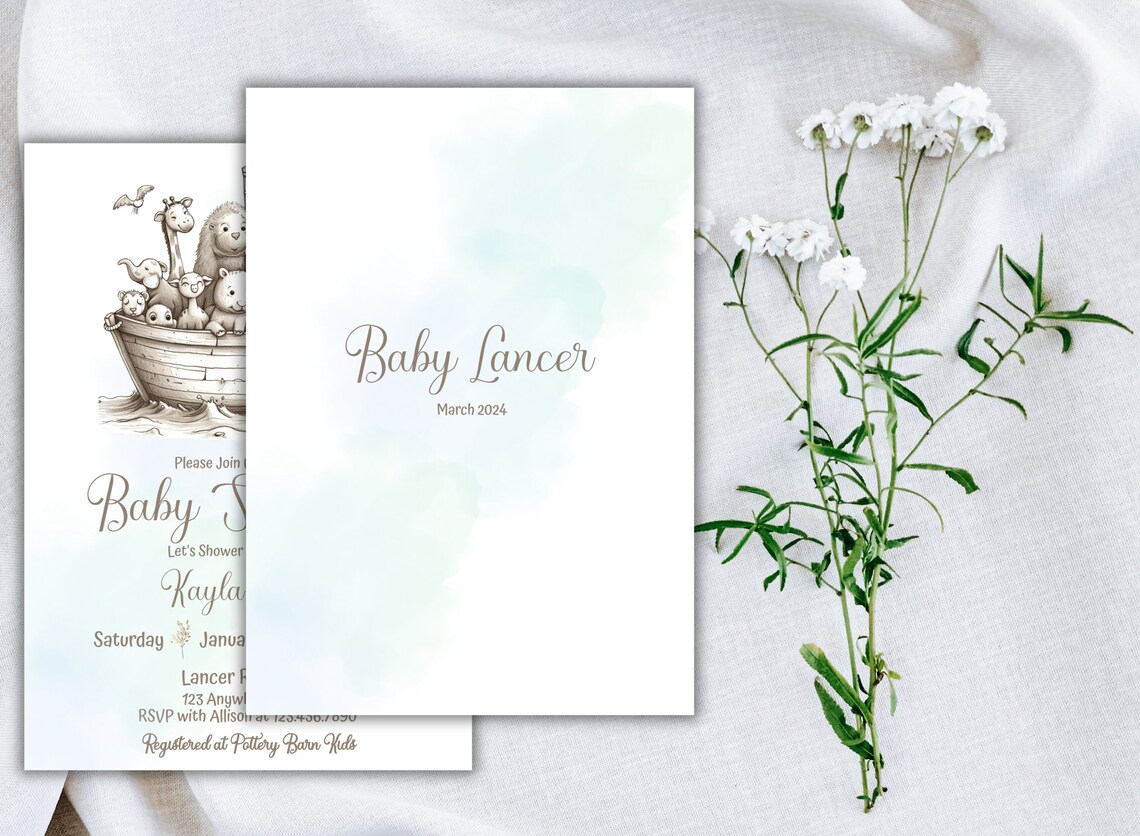 Noah's Ark Baby Shower Invitation, Editable Boho Animals Baby Sprinkle ...