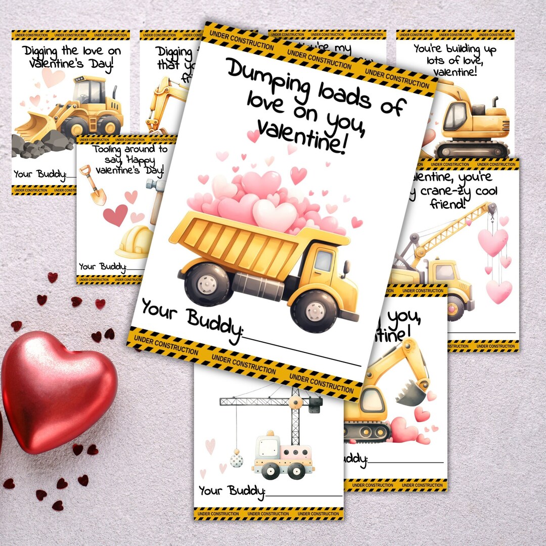 Printable Construction Valentine's Day Cards, Classroom Valentine's Day ...
