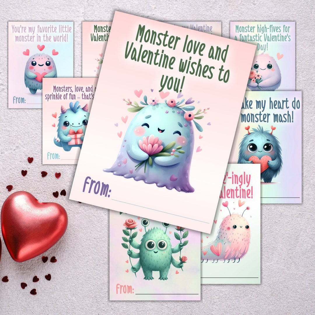 Printable Monster Valentine's Day Cards, Classroom Valentine's Day 22 ...