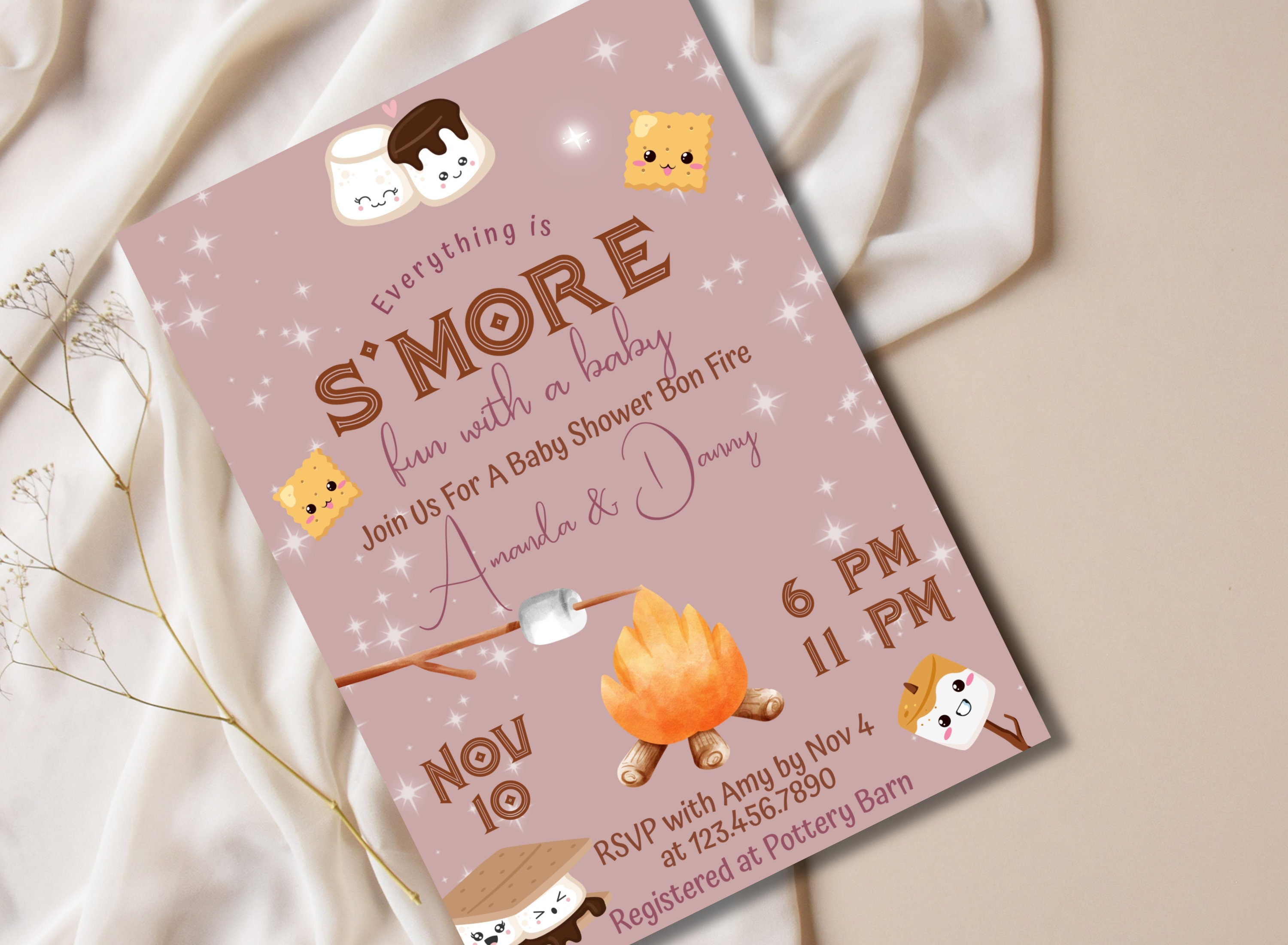 Editable S'more Baby Shower Invitation Bonfire Baby Shower Camping Baby ...