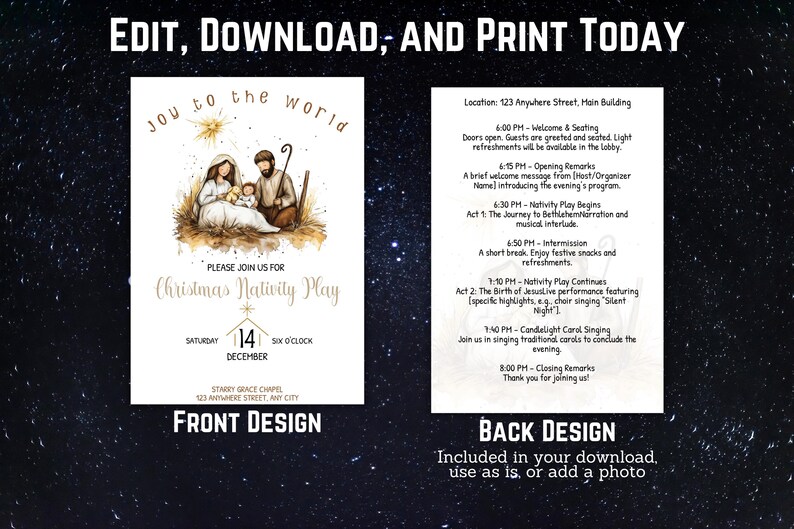 Editable Nativity Play Invitation, Christmas Program Invite (digital ...