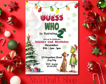 Guess Who is Turning Three Invitation, Christmas Birthday Invitation ...