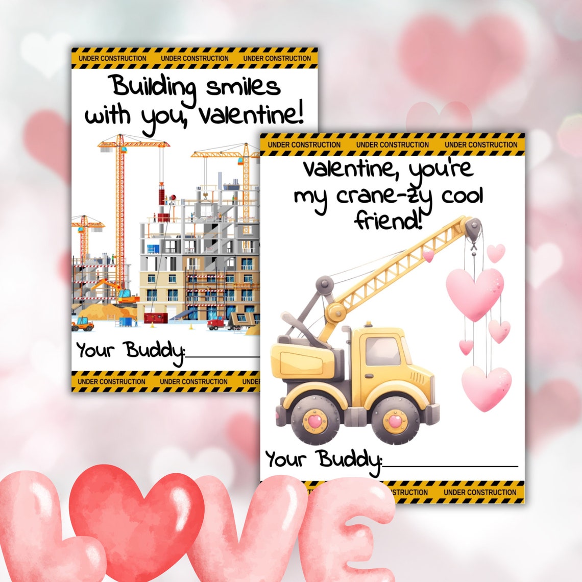 Printable Construction Valentine's Day Cards, Classroom Valentine's Day ...