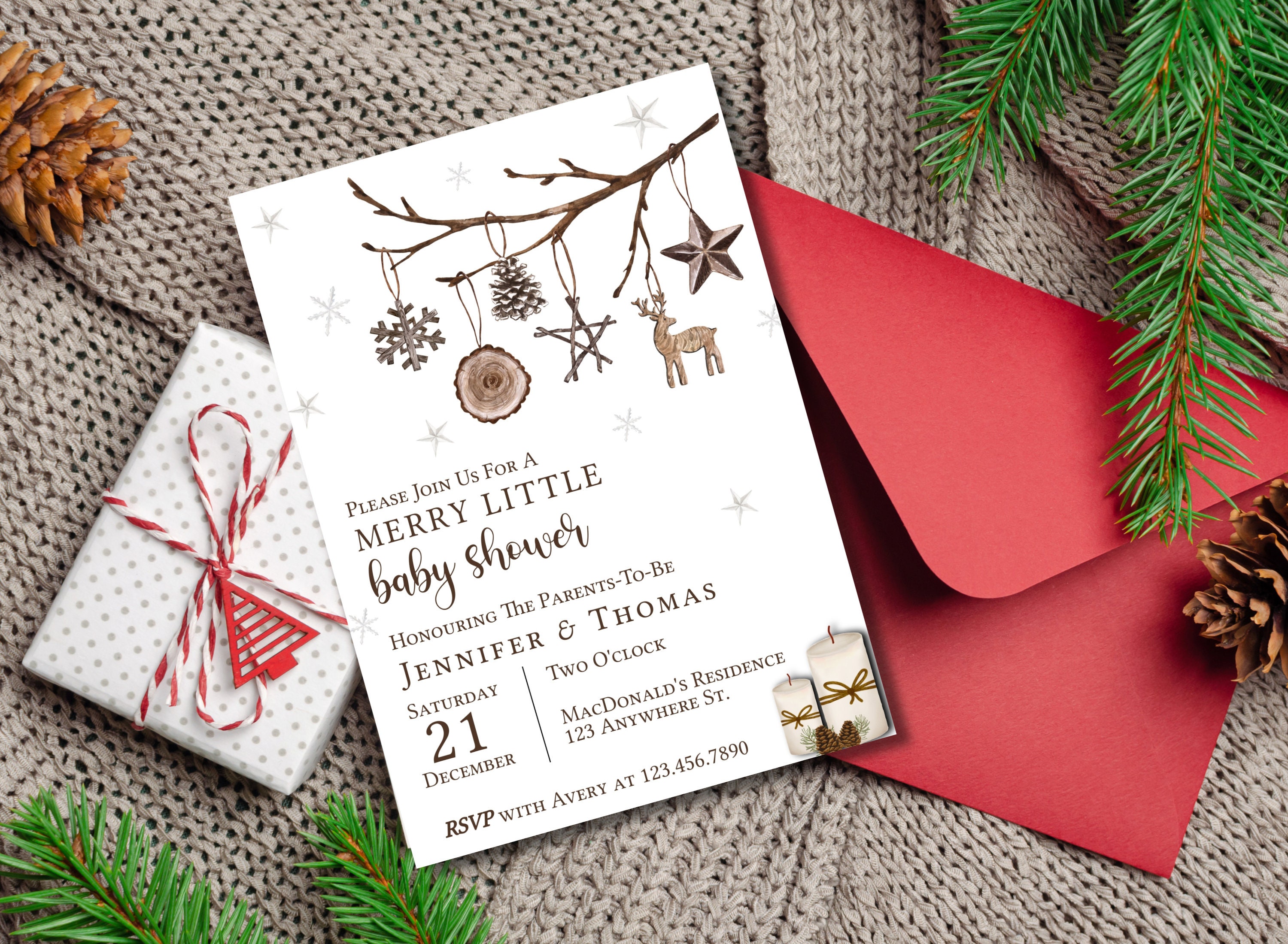 Printable Merry Little Baby Shower Invite | Christmas Baby Shower ...
