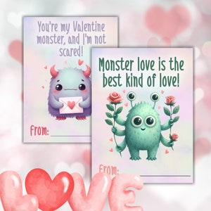 Printable Monster Valentine's Day Cards, Classroom Valentine's Day 22 ...