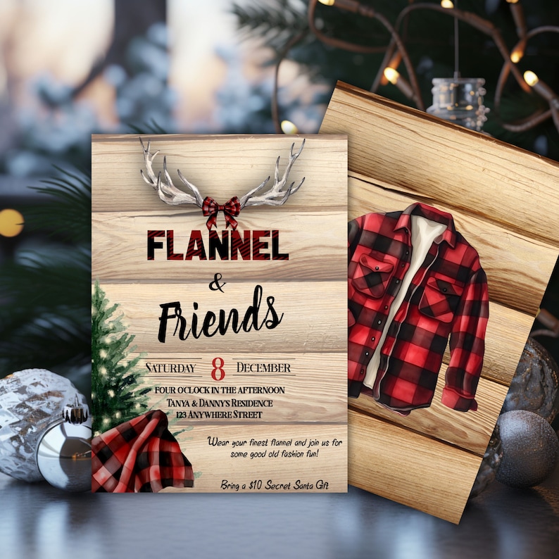 Flannel and Friends Holiday Party Invitation, Casual Holiday Party, Fun ...