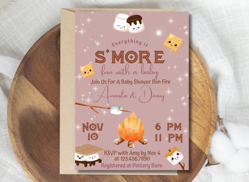 Editable S'more Baby Shower Invitation Bonfire Baby Shower Camping Baby ...