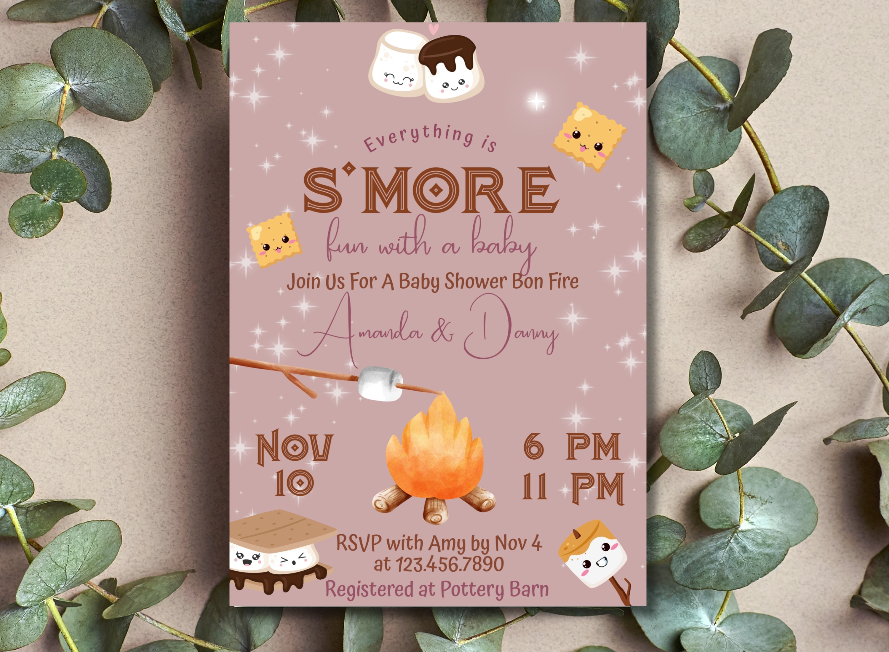 Editable S'more Baby Shower Invitation Bonfire Baby Shower Camping Baby ...