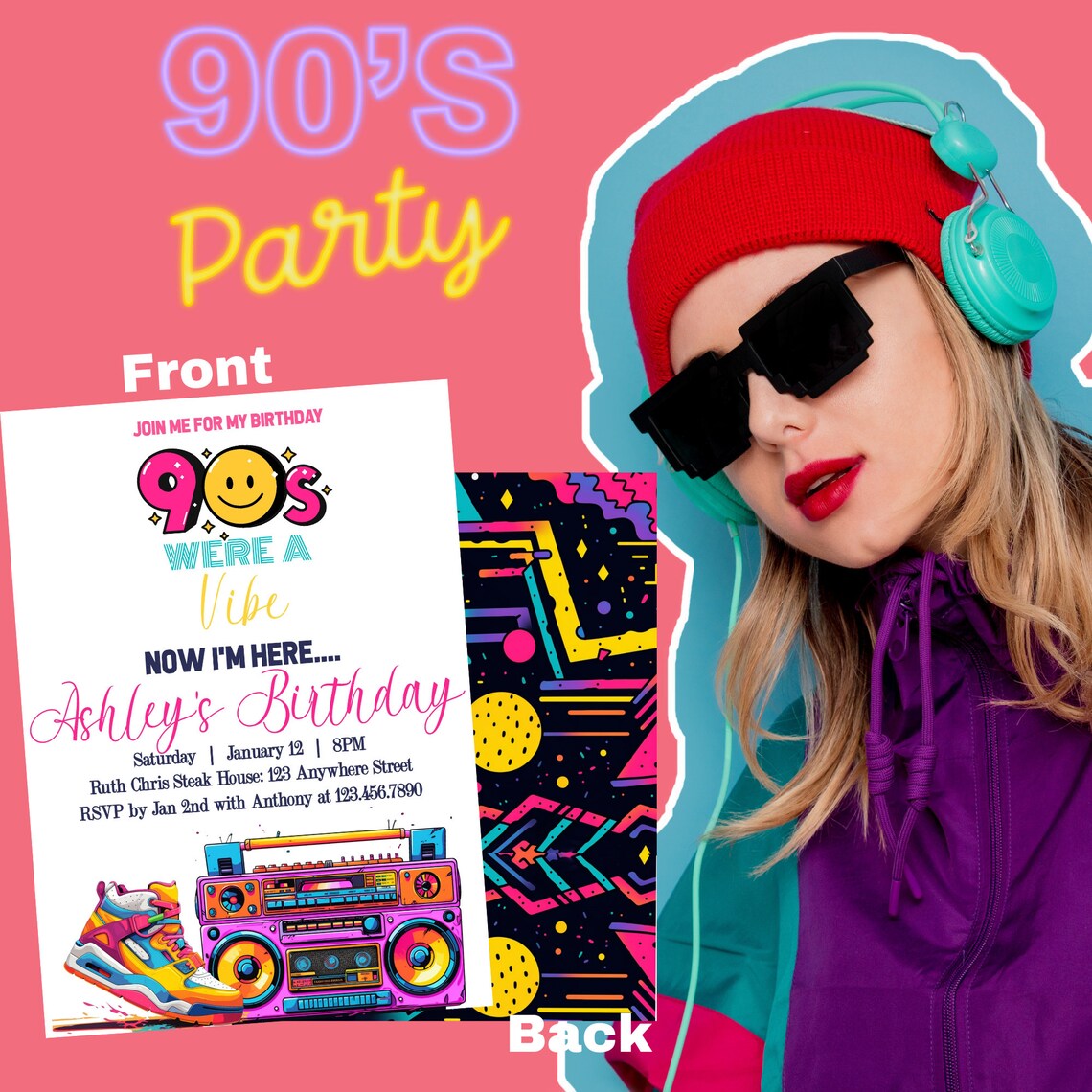 Editable 90s Party Invitation, Back to the 90s, Throwback Party, House ...