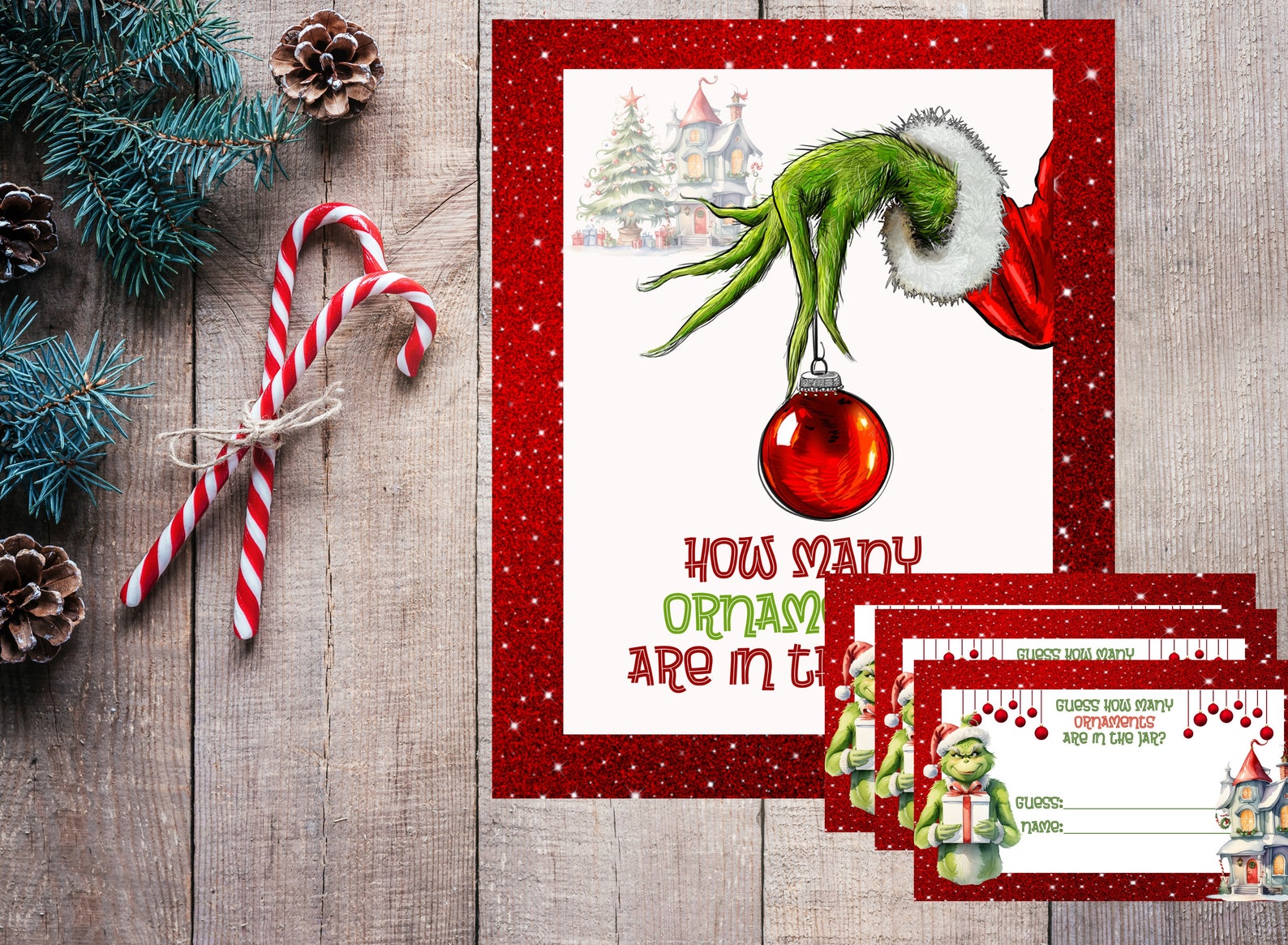 Grinch Christmas Guessing Game: Ornaments in Jar (digital Download) - Etsy