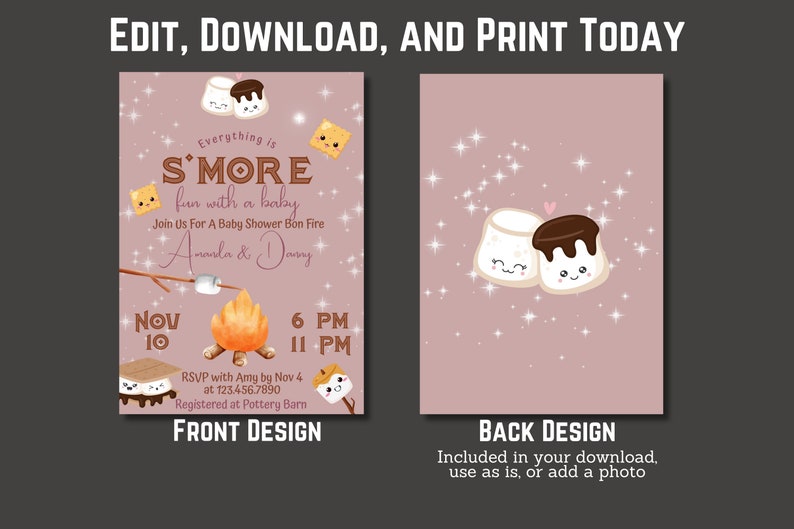 Editable S'more Baby Shower Invitation Bonfire Baby Shower Camping Baby ...