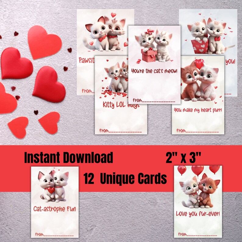 Printable Kitten Valentine's Day Cards, Classroom Valentine's Day Cards ...