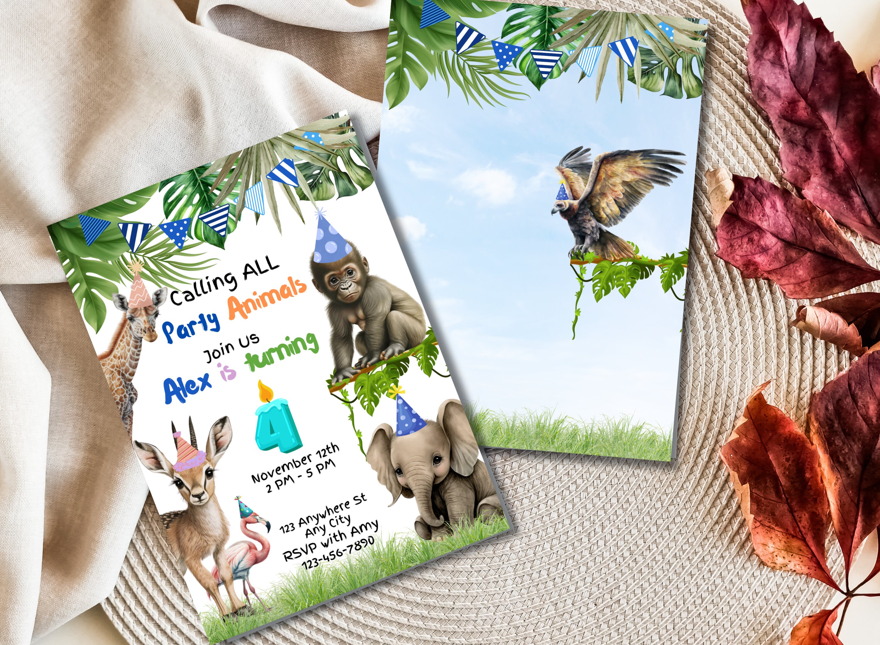Party Animals Birthday Invitation Safari Animals Zoo Birthday - Etsy