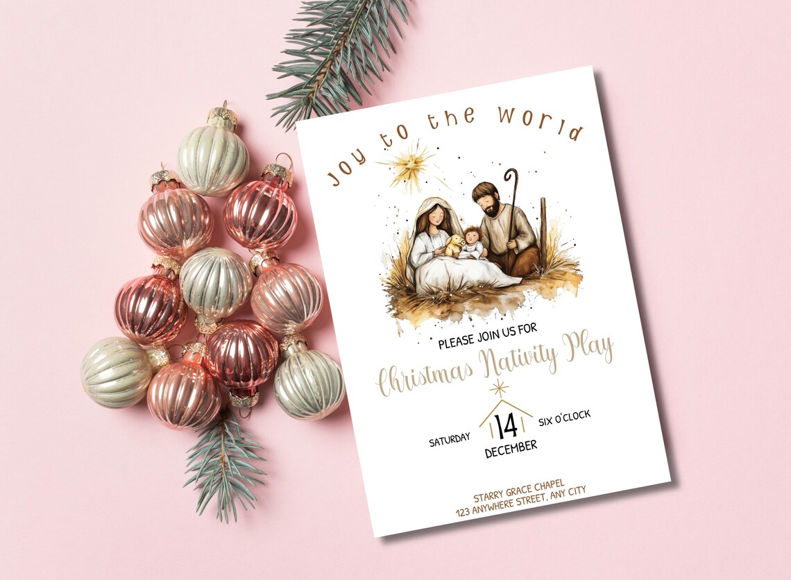 Nativity Invitation Template, Religious Christmas Invitation, Church ...
