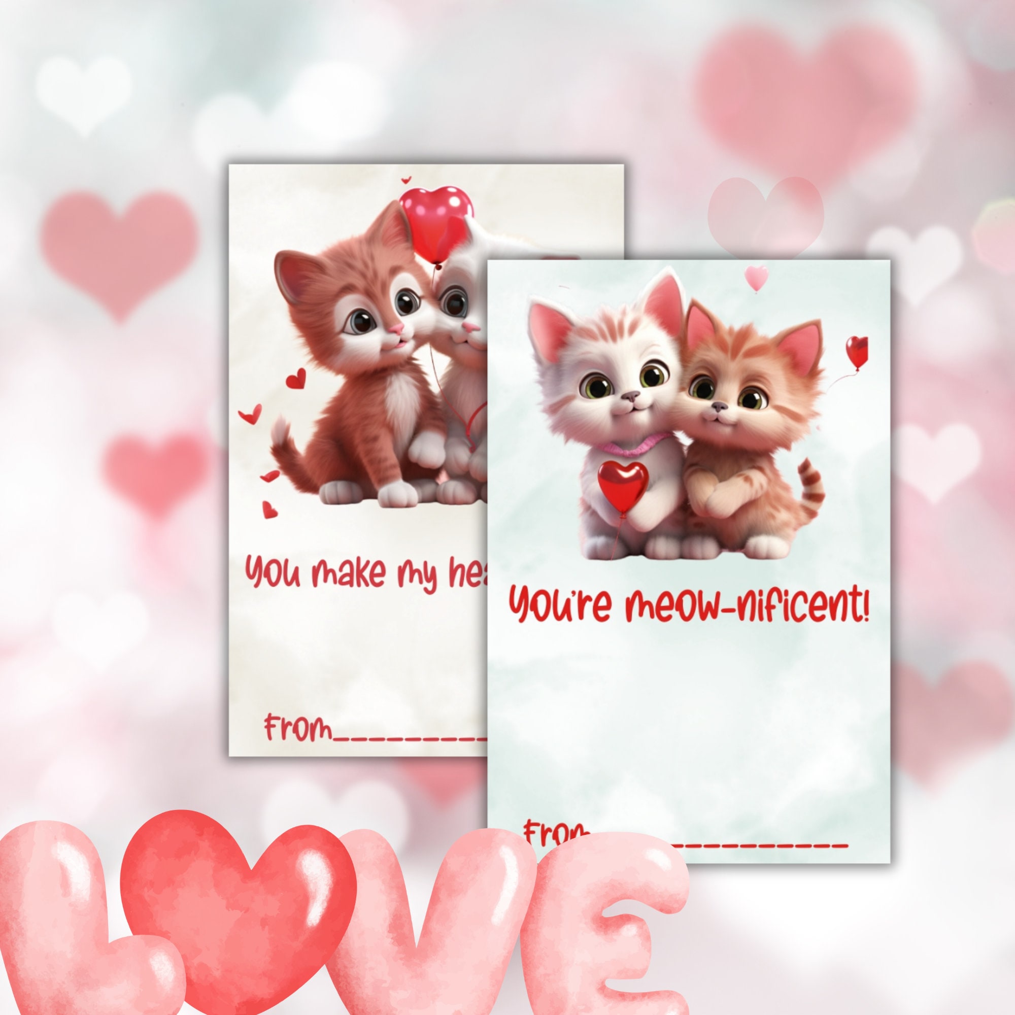 Printable Kitten Valentine's Day Cards, Classroom Valentine's Day Cards ...