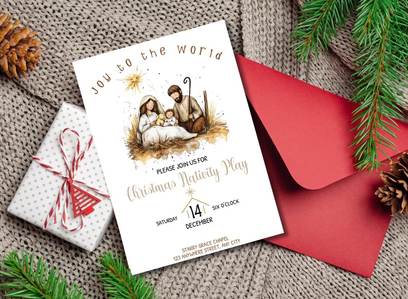 Nativity Invitation Template, Religious Christmas Invitation, Church ...