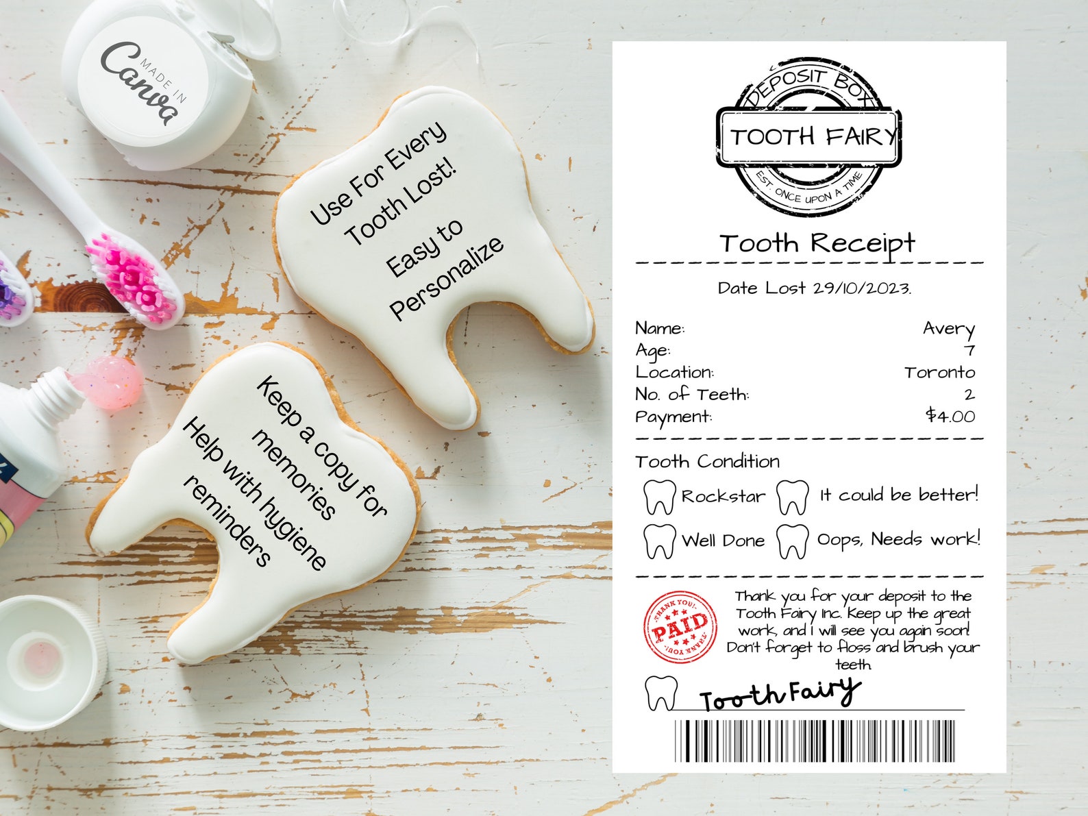 Tooth Fairy Receipt Printable Certificate | First Tooth Lost ...