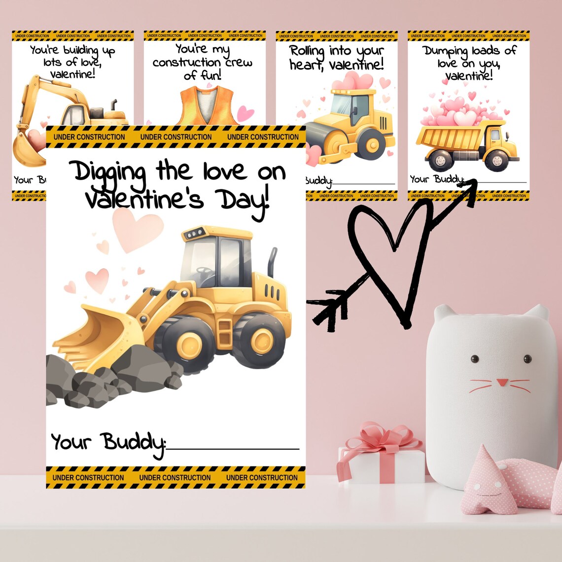 Printable Construction Valentine's Day Cards, Classroom Valentine's Day ...