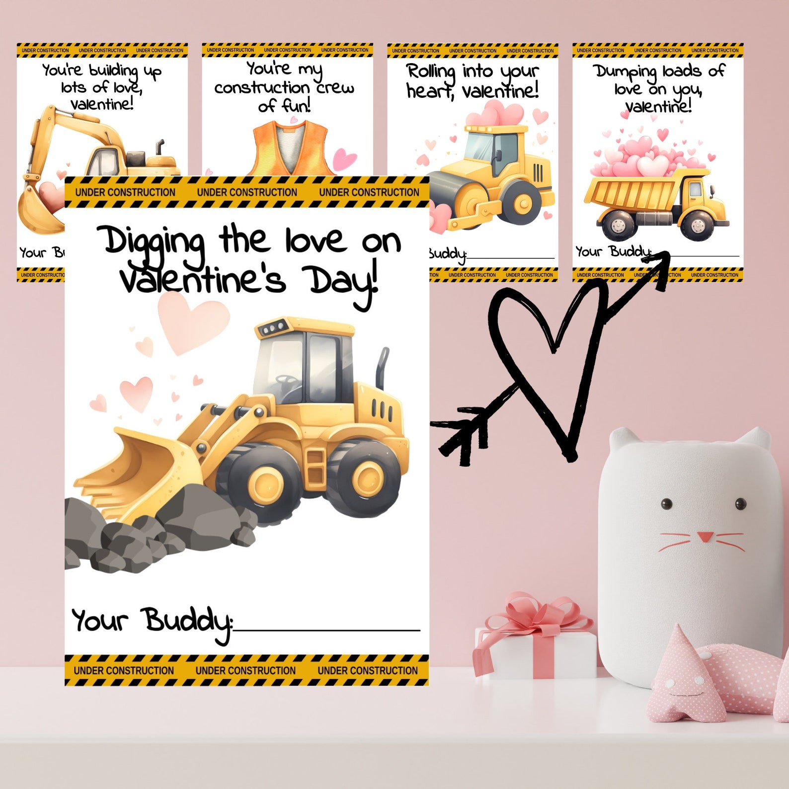 Printable Construction Valentine's Day Cards, Classroom Valentine's Day ...