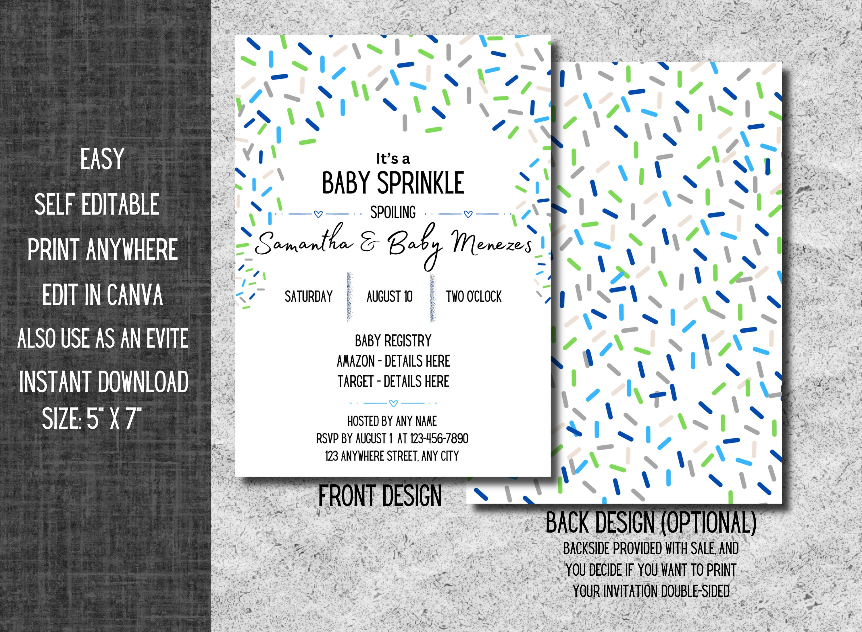 Editable Baby Sprinkle Shower Invitation Baby Shower Coed Shower Gender ...